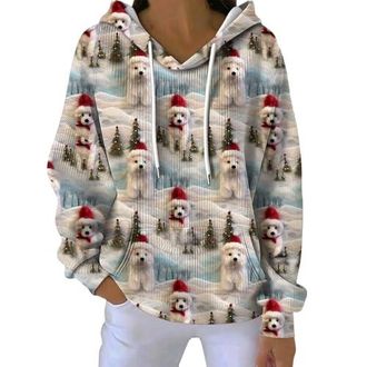 Generic Sweat à capuche de Noël à manches longues pour femme - Joli Père Noël - Imprimé Père Noël - Haut ample décontracté à manches longues pour entraînement
