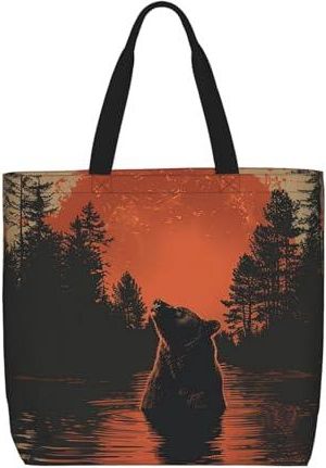 Generic Silhouette DOurs Sac A Main Femme R&eacute;utilisable Tote Bag Grand Sac Fourre Tout Pour Quotidienne Plage Travail