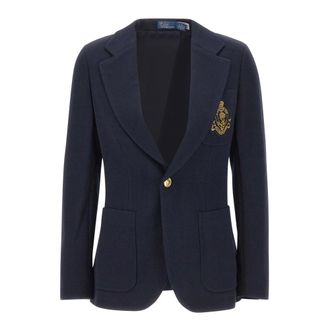 Polo Ralph Lauren Femme, Vestes, Bleu, Taille: 36 FR Blazer en maille avec &eacute;cusson logo