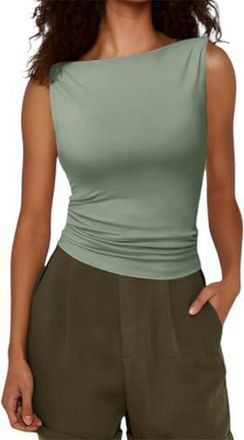 Generic D&eacute;bardeur Femme Coton Tank Top D&eacute;bardeur Classique pour Femmes avec col Rond en Couleur Unie Parfait &agrave; associer avec Jeans ou Jupes