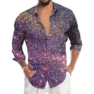 Generic Chemise pour homme - Coupe ajust&eacute;e - Impression 3D - Henley - Haut confortable - Haut doux - Pour f&ecirc;te - Stretch - D&eacute;contract&eacute; - L&eacute;ger - Boutonn&eacute; - Ch