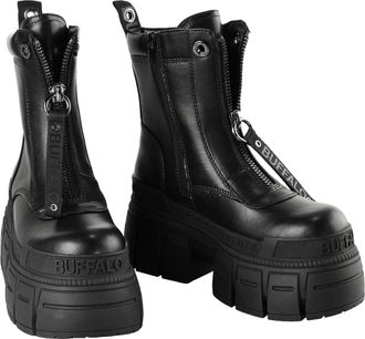 Buffalo Damen Schuhe Plateaustiefel Stiefeletten Boots Gospher Zip Boot, Farbe:Schwarz, Schuhgr&ouml;&szlig;e:EUR 40, Artikel:-Black