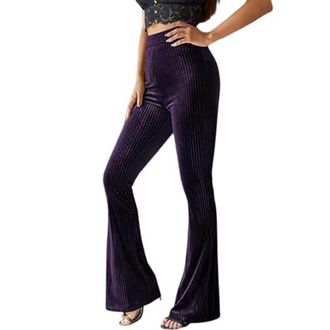 Generic Pantalon évasé à taille élastique pour femme, coupe ajustée, en velours côtelé, pantalon évasé pour femme, violet, XXL