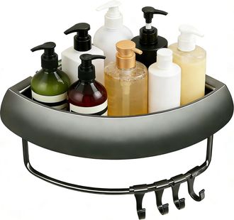 Generico Eckregal f&uuml;r Badezimmer, dreieckige Halterung, rostfrei, ohne Bohren, mit Haken, Organizer f&uuml;r Badezimmer, f&uuml;r Seife, Badewanne, Fliesen, Arbeitsplatt