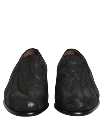 Dolce & Gabbana Black Brocade Men Slip On Dress Loafers Shoes Leather