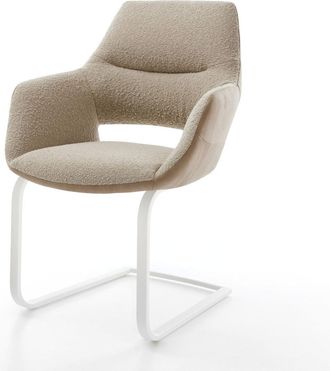 DELIFE Freischwinger Yago-Flex mit Armlehnen Materialmix Schlamm Freischwinger flach Weiß Taschenfederkern, Esszimmerstühle