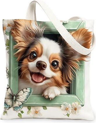 Generic Sac fourre-tout en toile motif papillon printanier pour le shopping, 33 x 38,1 cm, motif floral amusant, r&eacute;utilisable, sac d&eacute;picerie pour femme, peint