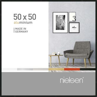 Nielsen Design Bilderrahmen, 50 x 50 cm, Aluminium, Schwarz glanz, Posterrahmen zum Aufhängen im Hoch- & Querformat, Echtglas, Pixel