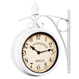 Deuba Monzana Horloge de Gare Blanche &agrave; Double Face 29 x 9,5 x 32,5 cm Montre Murale &agrave; Quartz Vintage 2 Cadrans Ambiance Gare