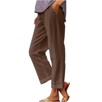 Generic Pantalon d&eacute;t&eacute; 7/8 pour femme - L&eacute;ger - Avec cordon de serrage et poches - Pantalon en coton et lin - Pantalon &eacute;l&eacute;gant et a&eacute;r&eacute; - D&eacute;contract&eacute; - Conforta