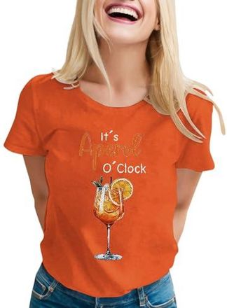 Generic T-shirt pour femme - Costume Aperol Spritz - Col rond - T-shirt d&eacute;t&eacute; amusant - Pour cocktail, f&ecirc;te, &eacute;v&eacute;nements - T-shirt d&eacute;contract&eacute; l&eacute;ger - T-shirt a
