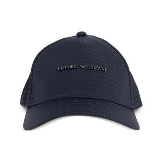 Emporio Armani Jacquard-Baseballcap aus Nylon mit Allover-Logo-Schriftzug - - Accessories - unisex - Blau - ONE SIZE