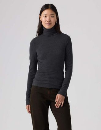 Levi's Mia lang&auml;rmliges Rollkragen-T-Shirt in Schwarz