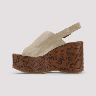 Chlo&eacute; Sandalen - Peep-Toe Platform Wedge Sandals With Graffiti Desi - Gr. 41 (EU) - in Braun - f&uuml;r Damen