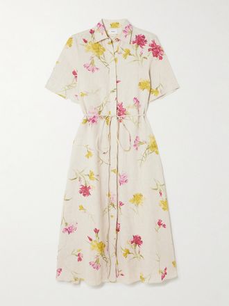 Erdem Robe-chemise Midi En Lin À Imprimé Fleuri Et À Ceinture - Neutres