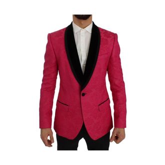 Dolce & Gabbana Rosa Blumen-Brokat-Slim-Blazer-Jacke - - Jackets - Herren - Rosa - XS