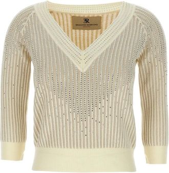 Ermanno Scervino Femme, Pulls, Beige, Taille: 40 FR Pull Beige avec Ornements en Strass