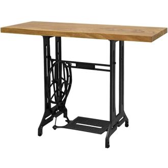 vidaXL Vidaxl - Table console vintage avec machine &agrave; coudre - Bois de suar massif finition teck - Dimensions 110x40x75 cm - P&eacute;dale mobile avec roues