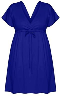 Generic Robe d&eacute;t&eacute; d&eacute;contract&eacute;e &agrave; manches courtes et col en V profond pour femme - Grande taille - Robe d&eacute;t&eacute; boh&egrave;me pour la plage, les vacances - Essentiels de