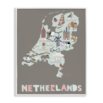 Stupell Industries Kinderkarte der Niederlande, gerahmt, Giclée-Kunst, Design von Carla Daly, 35,6 x 28,9 cm, Grau