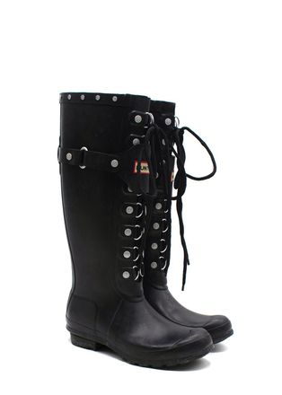 Hunter Black Lace Up Embellished Festival Wellington Boots Size 36.5