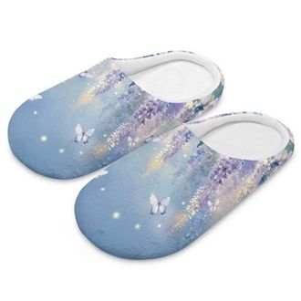 Coloranimal Pantoufles de spa pour femme - Pour chambre dh&ocirc;tes, maison - Bout ferm&eacute; - R&eacute;utilisable - Sandales dh&ocirc;tel, Papillon de lavande., 38.5/39.5 EU