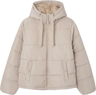 Springfield Damen Chaquetabásicaacolchadaconrellenoreciclado,bolsillosdeojalconbotonesapresiónycapuchaconpelointerior Jeansjacke aus Baumwolle, beige, golden 1, X