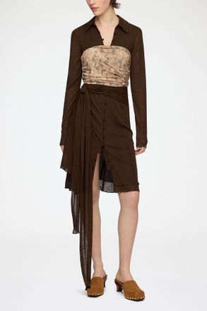 Ganni Bandeau-Top aus bedrucktem, meliertem Mesh - Gr&ouml;&szlig;e 32 Burro