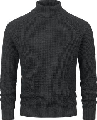 Indicode Herren INHarlan Fein-Strickpullover aus Baumwolle mit Rollkragen und RIPP-Bündchen Raven, XXL