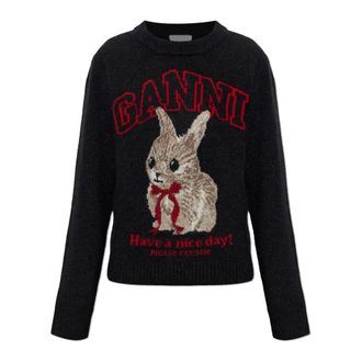 Ganni Femme, Pulls, Noir, Taille: 42 FR Graphic Wool Jumper