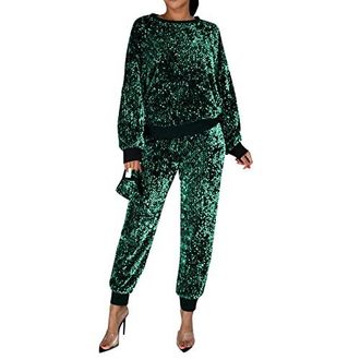 Generic Surv&ecirc;tement pour femme avec deux tenues - Fermeture &eacute;clair quart - Sweat surdimensionn&eacute; - Pantalon de surv&ecirc;tement &agrave; jambe large - Ensemble dautomne po