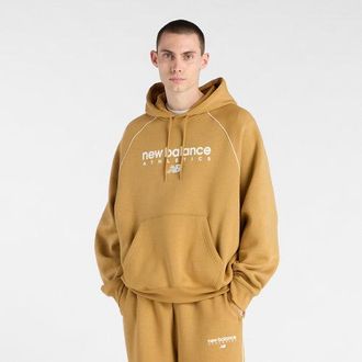 New Balance Homme Trackside Fleece Hoodie en Marron/Blanc, Polaire Poly, Taille 2XL