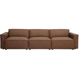 Miliboo Canap&eacute; modulable vintage 4 places en cuir marron SPLIT