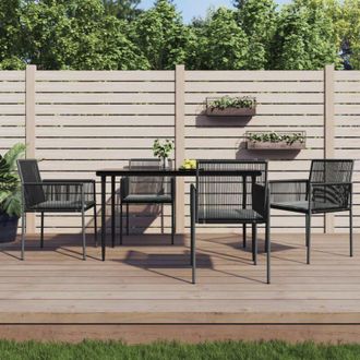 vidaXL 5-tlg. Garten-Essgruppe mit Kissen Schwarz Poly Rattan & Stahl - Vidaxl