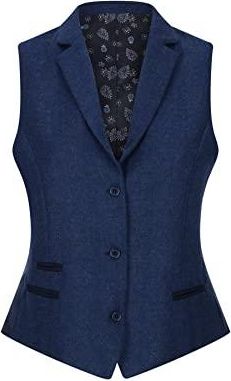 TruClothing Gilet Veston pour Femme en Tweed à Chevrons et Carreaux Laine mélangée Style Chic Tendance Vintage années 20 - Bleu Marine 40