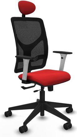 Piqueras y Crespo Roter Schreibtischstuhl mit wei&szlig;en und schwarzen Armlehnen, h&ouml;henverstellbarer Lendenwirbelst&uuml;tze und festem Kopfteil, ausgestattet mit Syncro/Traslac