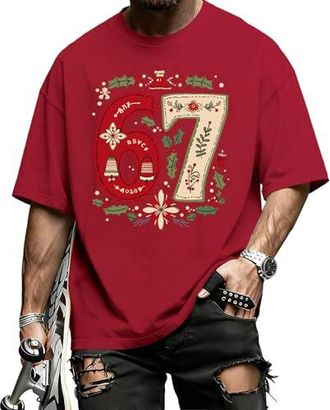 Generic 6 7 Chemises - T-shirt graphique de No&euml;l surdimensionn&eacute; col rond d&eacute;contract&eacute; basique tendance T-shirt vacances au quotidien vacances, rouge vin, XXL