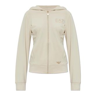 Emporio Armani Emporio Armani Ea7, Femme, Sweatshirts et sweats &agrave; capuche, Beige, Taille: 42 FR SweaT-shirt zipp&eacute; avec logo