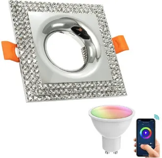 Trade Shop Faretto Smart Incasso Quadrato Brillantini Led 5w Gu10 Rgb Wifi Alexa Google Home Argent
