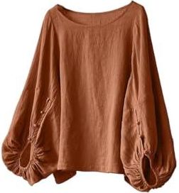 Generic Haut r&eacute;tro d&eacute;contract&eacute; pour femme - Couleur unie - Col rond - Manches 3/4, Orange, XL