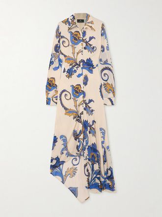 Etro Midi-hemdblusenkleid Aus Chiffon Mit Blumenprint - Creme