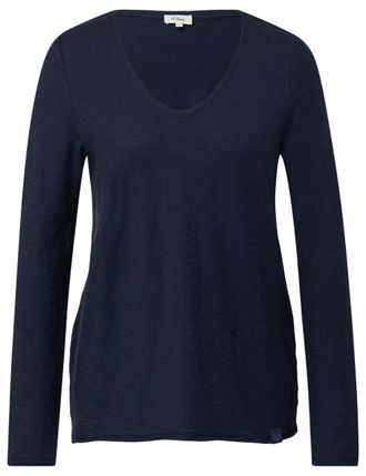 s.Oliver Jersey-Shirt mit V-Ausschnitt und Rollsaum