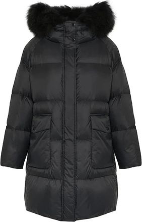 Yves Salomon Femme, Manteaux, Noir, Taille: 38 FR Blouson doudoune &agrave; capuche en peau lain&eacute;e dagneau