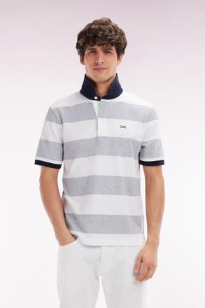 Eden Park Maillot &Agrave; Manches Courtes En Coton Pima Cercl&eacute; Gris Et Blanc Coupe Droite
