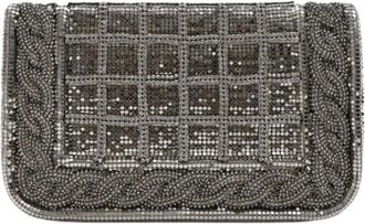 Balmain Sac pochette pr&eacute;-aim&eacute; orn&eacute; de cristaux - Femme - Pre-owned - Gris - Taille: ONE Size