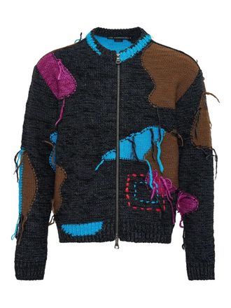 Andersson Bell Ausgefranster Cardigan im Patchwork-Look - Grau