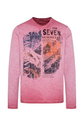 Camp David Herren Longsleeve mit V-Neck und Photoprint Brick Red, L