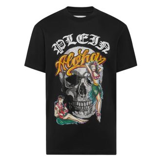 Philipp Plein Homme, Tops, Noir, Taille: 4XL T-shirt Col Rond SS Hawaii