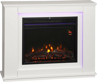 HOMCOM Elektrokamin mit Heizung, Elektrischer Kamin mit 12 Farbigen Flammeneffekten, 5 Helligkeitsstufen, 2000W Dekokamin mit 2 Leistungsstufen, Fernbedienun