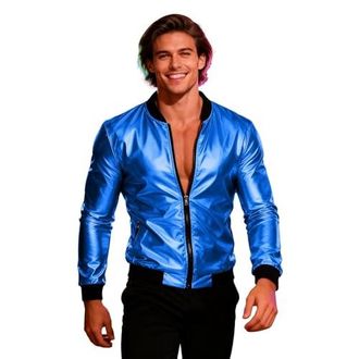 Generic Veste en cuir pour homme avec fermeture &eacute;clair - Veste de carnaval pour homme - Coupe ajust&eacute;e - Veste de motard brillante - Veste de motard Varsity &agrave; 